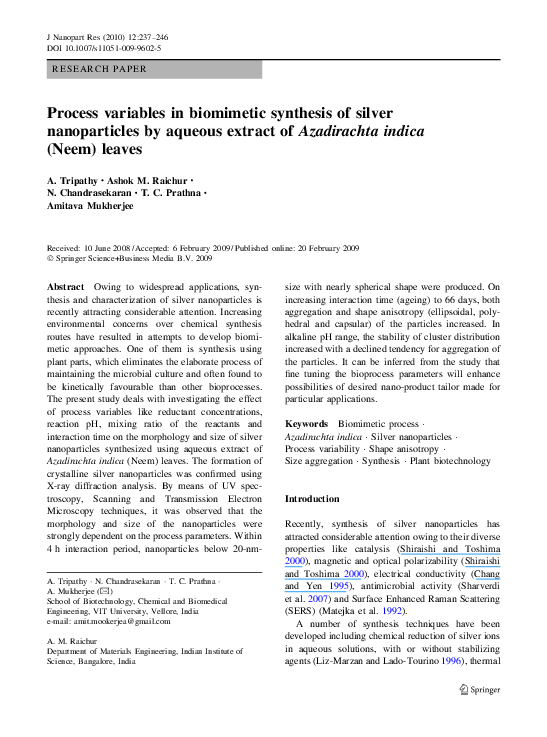 (PDF) Process variables in biomimetic synthesis of silver nanoparticles by aqueous extract of ...