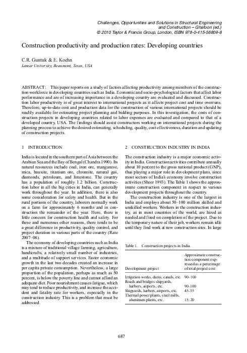 (PDF) Construction productivity and production rates: Developing ...