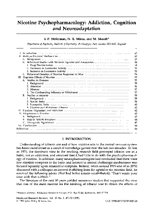 (PDF) Nicotine psychopharmacology: Addiction, cognition and neuroadaptation
