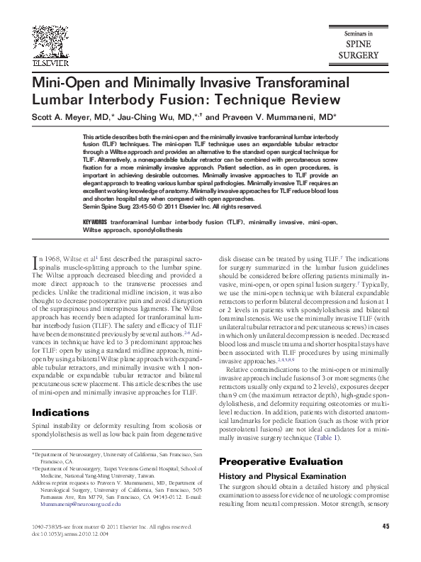 (PDF) Mini-Open and Minimally Invasive Transforaminal Lumbar Interbody ...