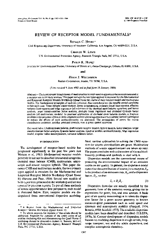 (PDF) Review of receptor model fundamentals
