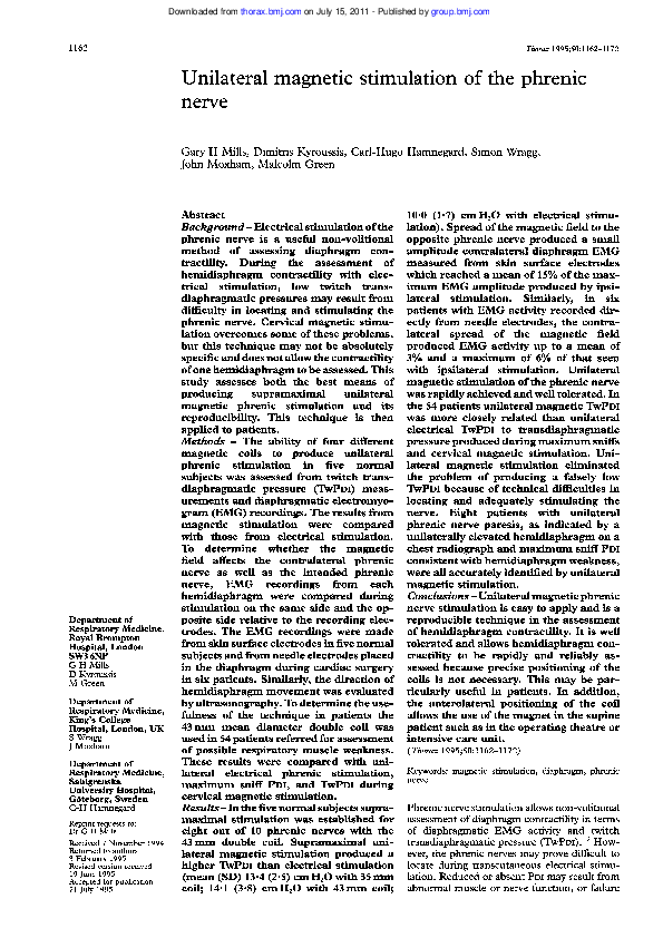 (PDF) Unilateral magnetic stimulation of the phrenic nerve | John ...