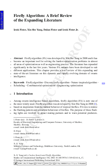 Pdf Firefly Algorithm A Brief Review Of The Expanding Literature