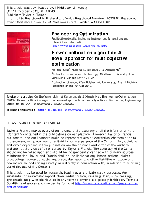 Pdf Engineering Optimization Flower Pollination Algorithm A Novel Approach For Multiobjective