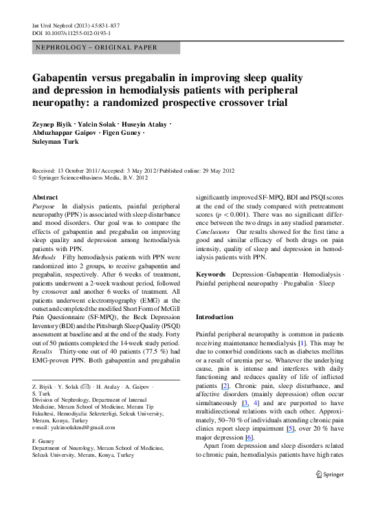 Pdf Gabapentin Versus Pregabalin In Improving Sleep Quality And