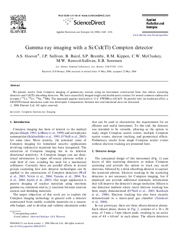 (PDF) Gamma-ray imaging with a Si/CsI(Tl) Compton detector