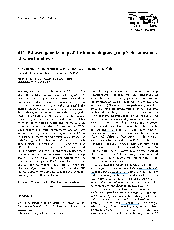 (PDF) RFLP-based genetic map of the homoeologous group 3 chromosomes of ...