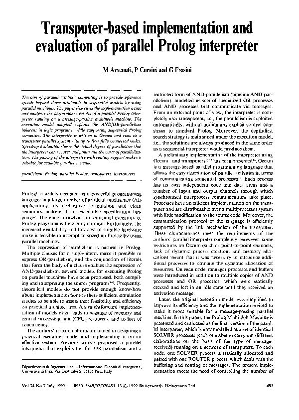 (PDF) Transputer-based implementation and evaluation of parallel Prolog interpreter