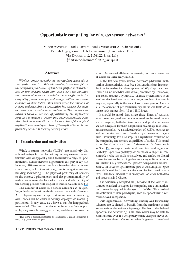 Pdf Opportunistic Computing For Wireless Sensor Networks