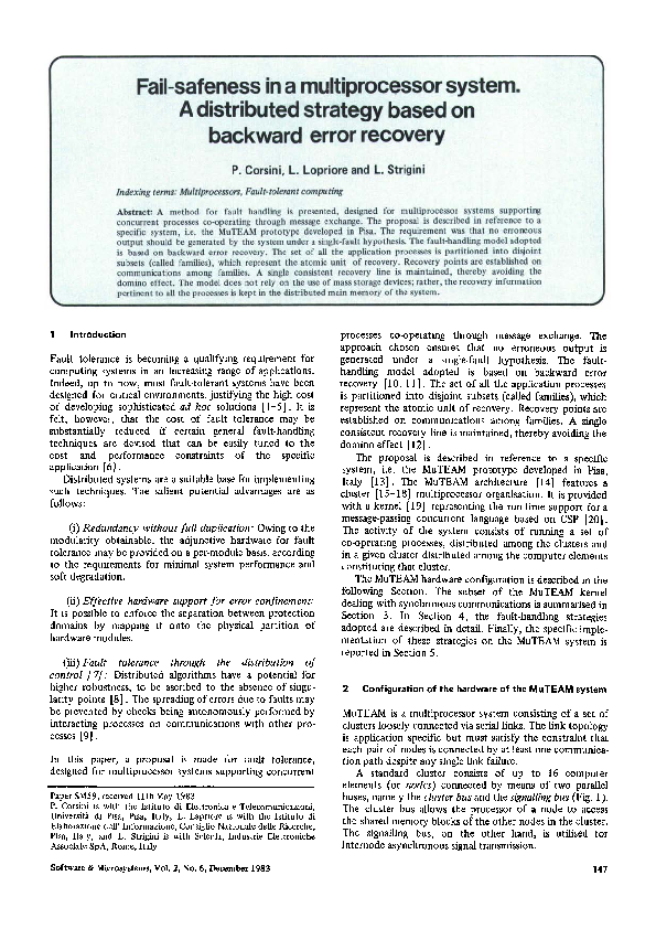 (PDF) Fault Tolerance in Multiprocessor Systems Using Backward Recovery