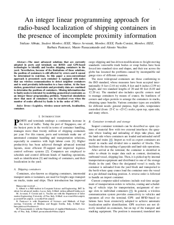 (PDF) An Integer Linear Programming Approach for Radio-Based Localization of Shipping Containers ...