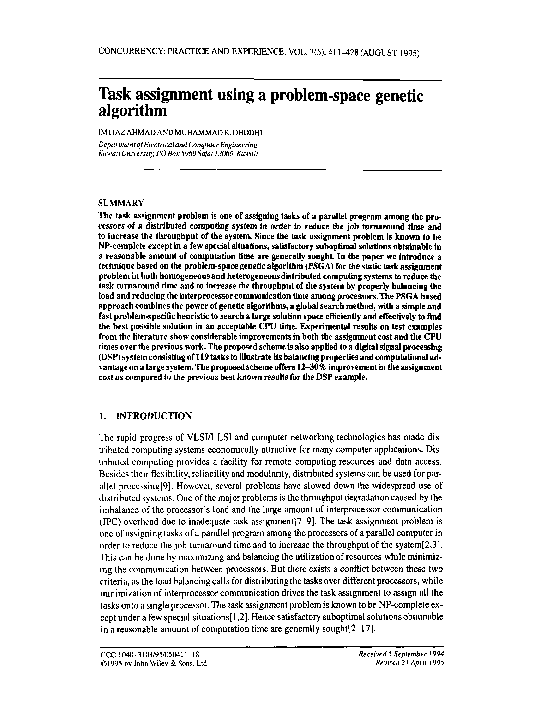 Pdf Task Assignment Using A Problem Space Genetic Algorithm