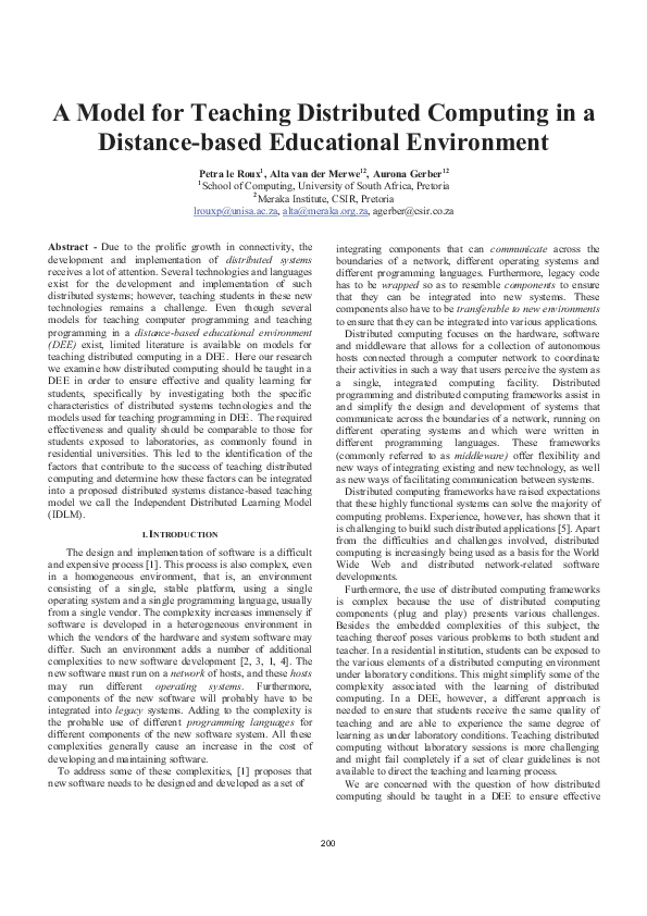(PDF) A Model for Teaching Distributed Computing in a Distance-based Educatinal Environment ...