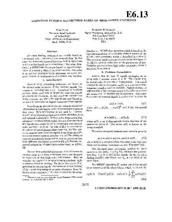 Pdf Direction Finding Algorithms Based On High Order Statistics