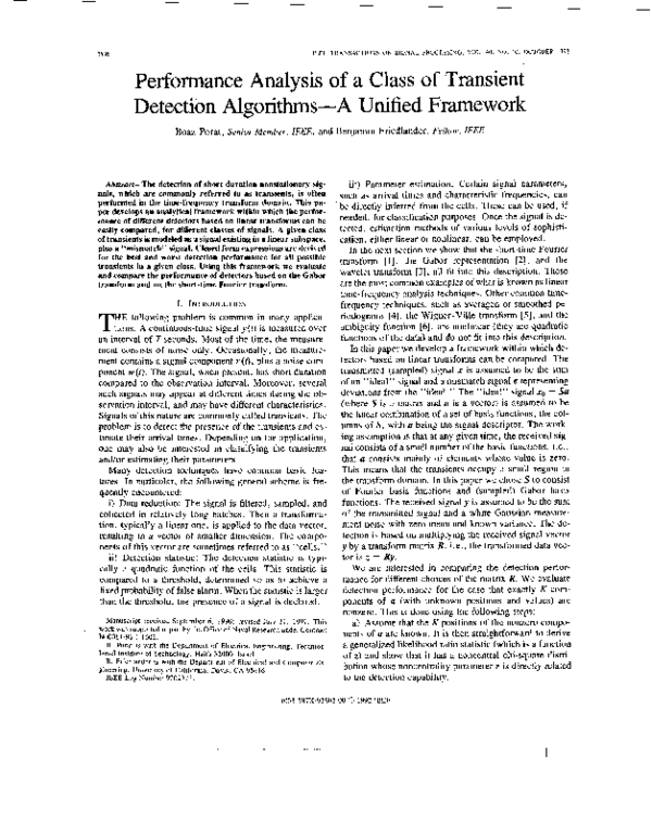 (PDF) Performance analysis of a class of transient detection algorithms-a unified framework