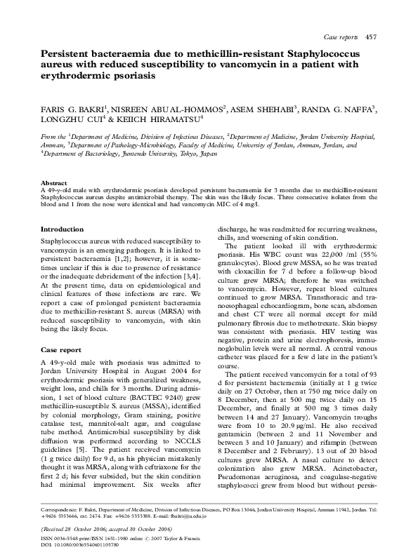 (PDF) Persistent bacteraemia due to methicillin-resistant ...