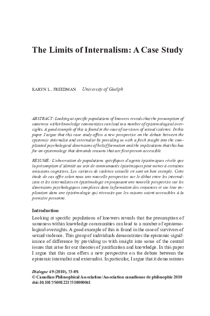 (PDF) The Limits of Internalism: A Case Study