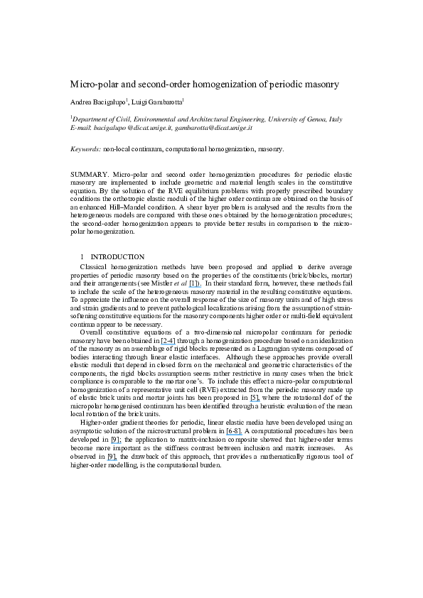 Pdf Micro Polar And Second Order Homogenization Of Periodic Masonry