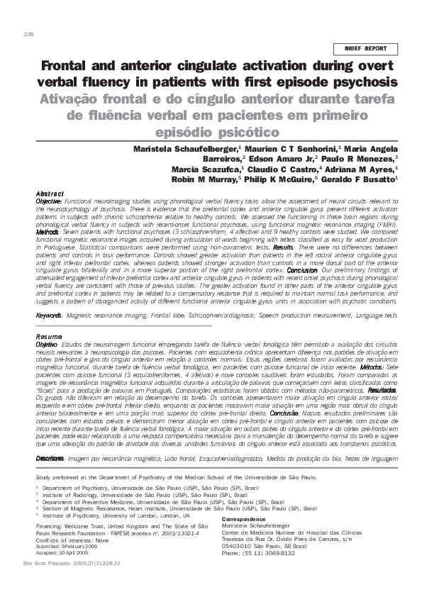 Pdf Anterior Cingulate Cortex Activation During Cognitive Interference In Schizophrenia