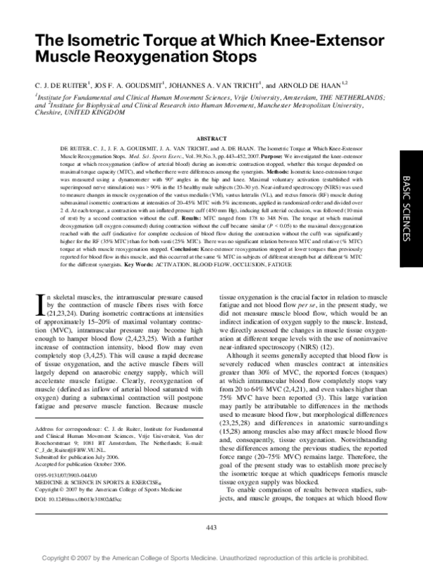 (PDF) The Isometric Torque at Which Knee-Extensor Muscle Reoxygenation ...