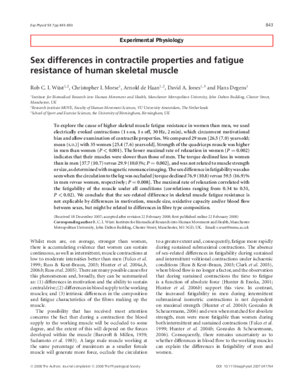 Pdf Sex Differences In Contractile Properties And Fatigue Resistance 6123