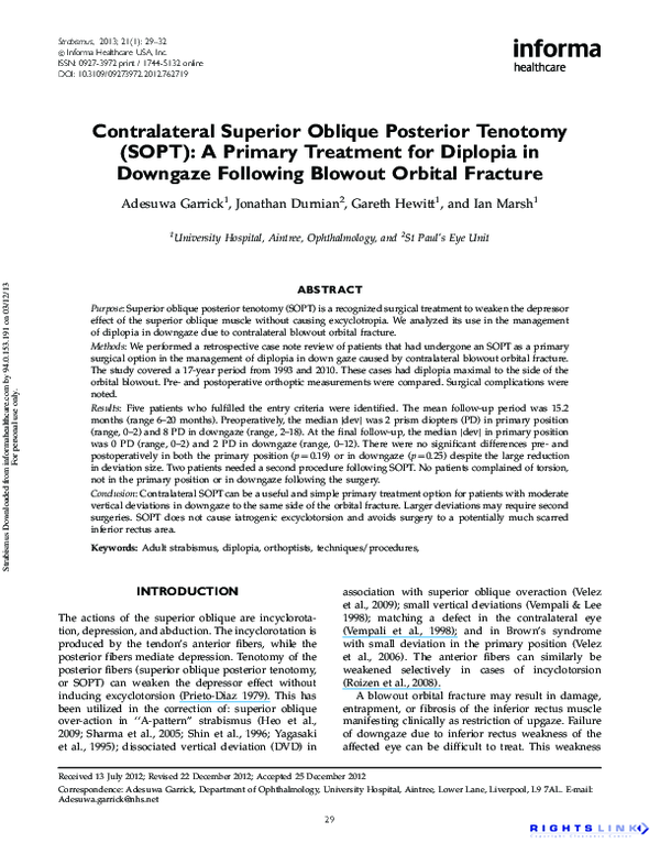 (PDF) Contralateral Superior Oblique Posterior Tenotomy (SOPT): A ...