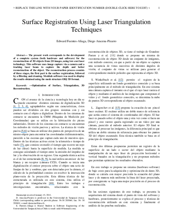 (PDF) Surface registration using laser Triangulation techniques