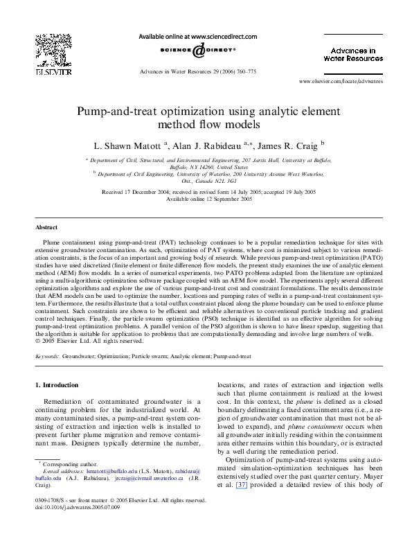 (PDF) Pump-and-treat optimization using analytic element method flow models