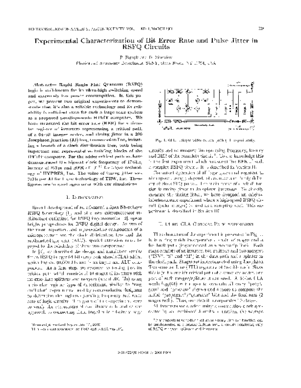Pdf Experimental Characterization Of Bit Error Rate And Pulse Jitter In Rsfq Circuits