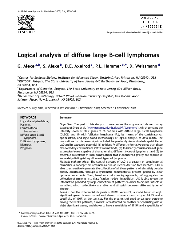 (PDF) Logical analysis of diffuse large B-cell lymphomas