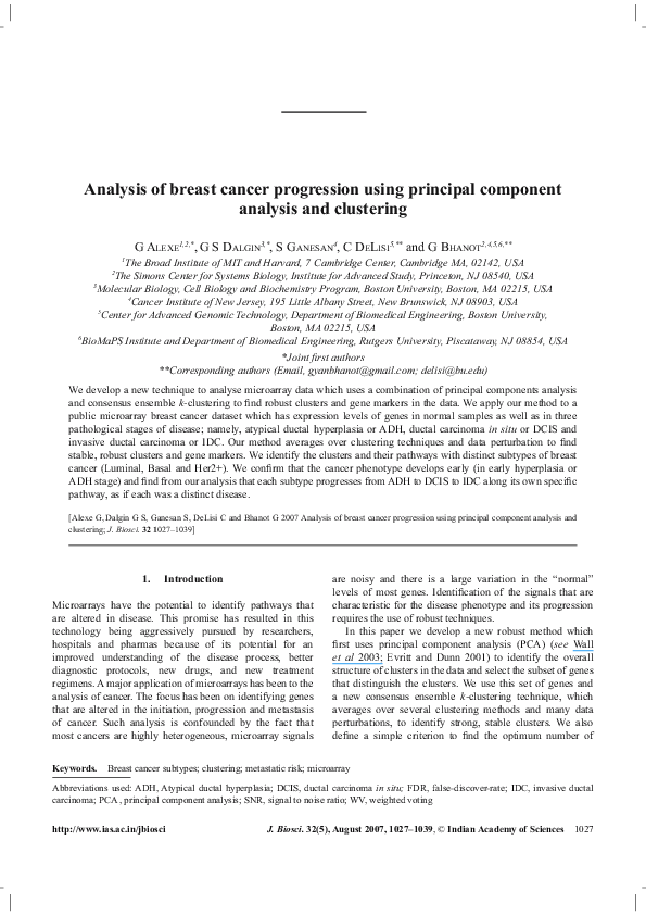 (PDF) Analysis of breast cancer progression using principal component analysis and clustering