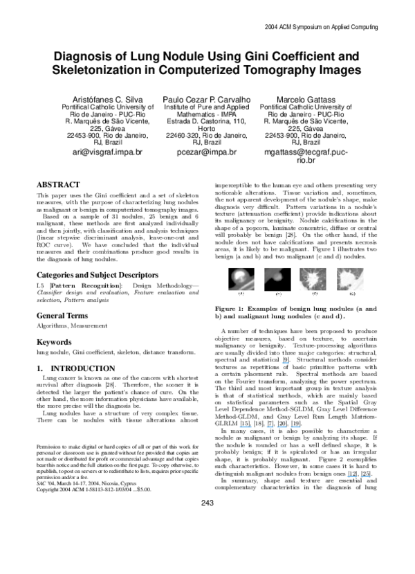 (PDF) Diagnosis of lung nodule using Gini coefficient and skeletonization in computerized ...