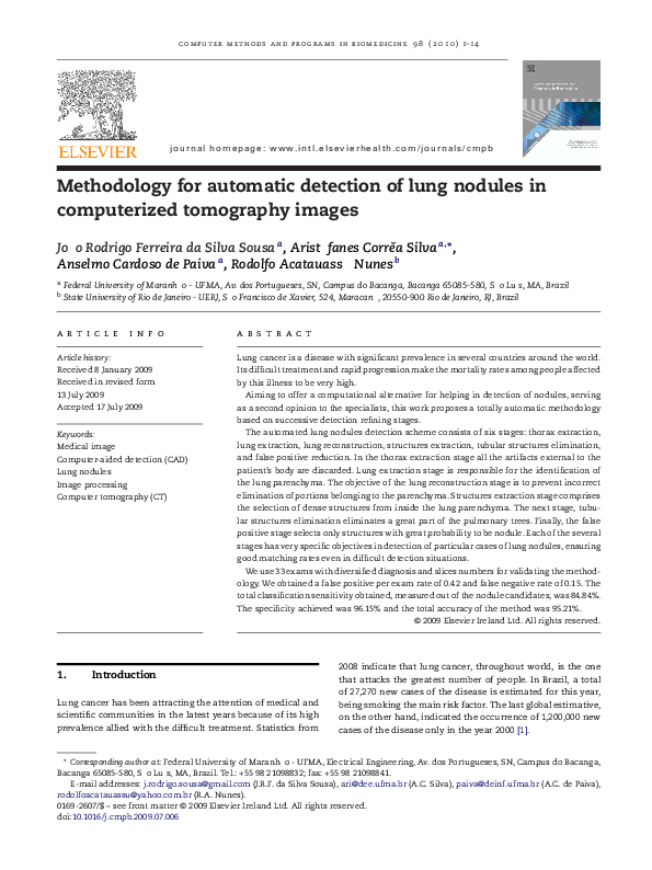 Pdf Methodology For Automatic Detection Of Lung Nodules In