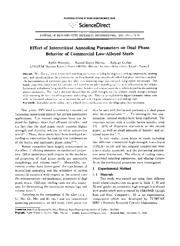 (PDF) Effect of Intercritical Annealing Parameters on Dual Phase Behavior of Commercial Low ...