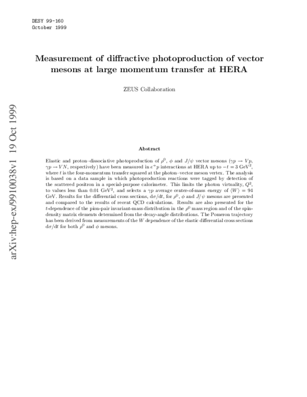 Pdf Diffractive Vector Meson Production With A Large Momentum