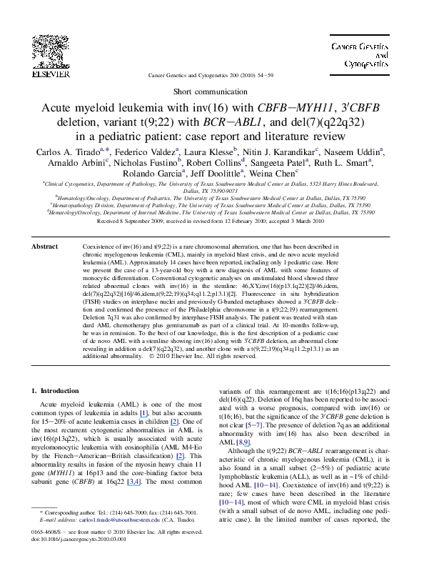 (PDF) Acute myeloid leukemia with inv(16) with CBFB–MYH11, 3′ CBFB ...