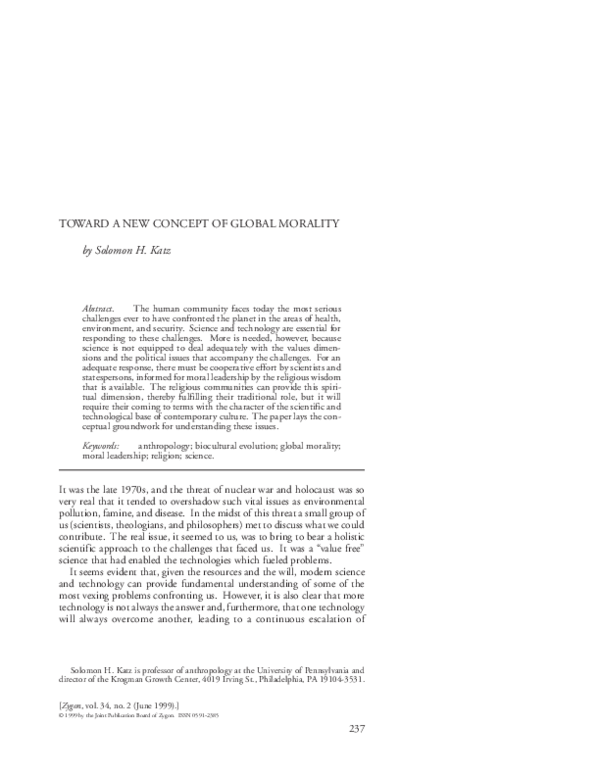 (PDF) Toward a New Concept of Global Morality