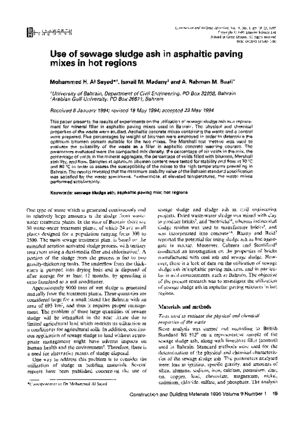 (PDF) Use of sewage sludge ash in asphaltic paving mixes in hot regions