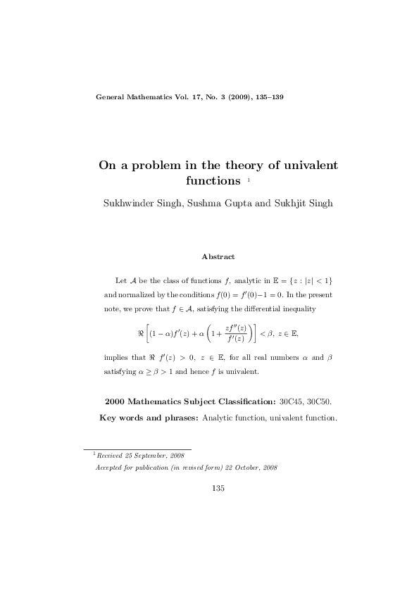 (PDF) A problem in the theory of univalent functions