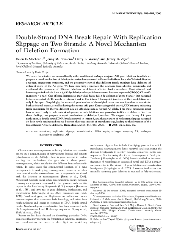(PDF) Double-strand DNA break repair with replication slippage on two ...
