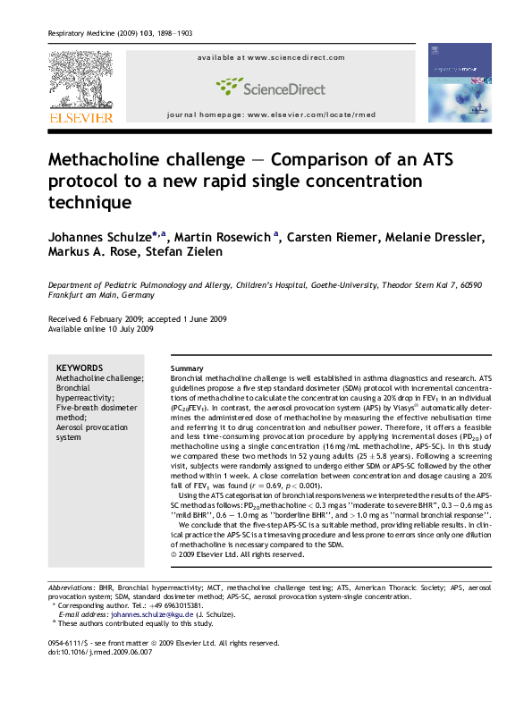 (PDF) Methacholine challenge – Comparison of an ATS protocol to a new ...