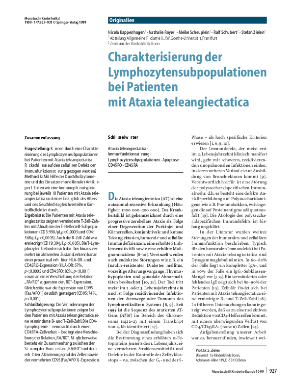 (PDF) Charakterisierung der Lymphozytensubpopulationen bei Patienten ...