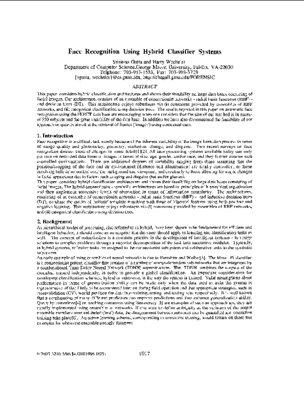 Pdf Face Recognition Using Hybrid Classifier Systems