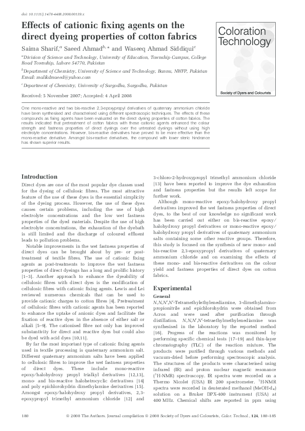 (PDF) Effects of cationic fixing agents on the direct dyeing properties ...