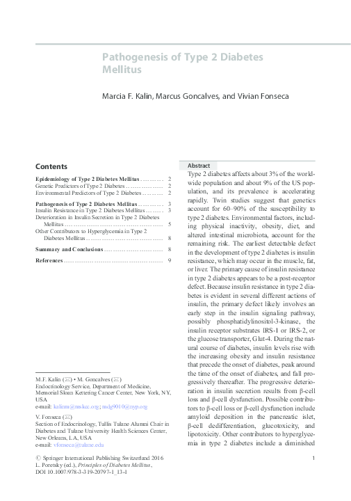 (PDF) Pathogenesis of Type 2 Diabetes Mellitus