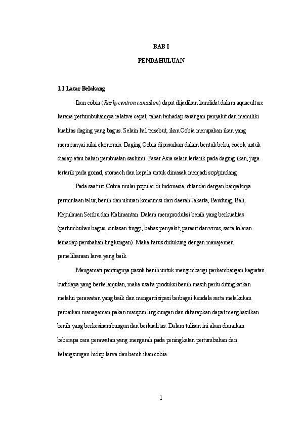 PERAWATAN LARVA DAN BENIH IKAN COBIA (Rachycentron canadum)