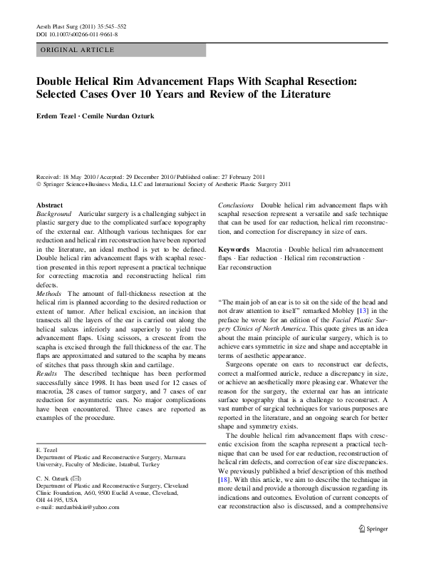 (PDF) Double Helical Rim Advancement Flaps With Scaphal Resection ...