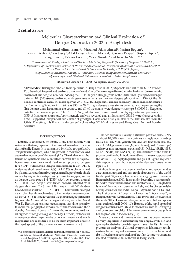 Pdf Molecular Characterization And Clinical Evaluation Of Dengue