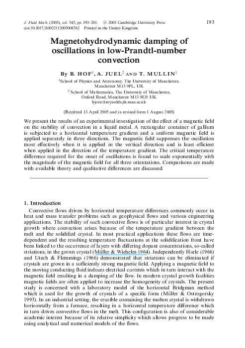 (PDF) Magnetohydrodynamic damping of oscillations in low-Prandtl-number convection