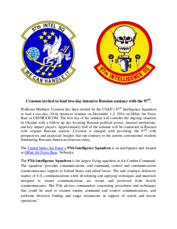 (PDF) 97th Intelligence Squadron, US Air Force, Two-day Russian Seminar ...